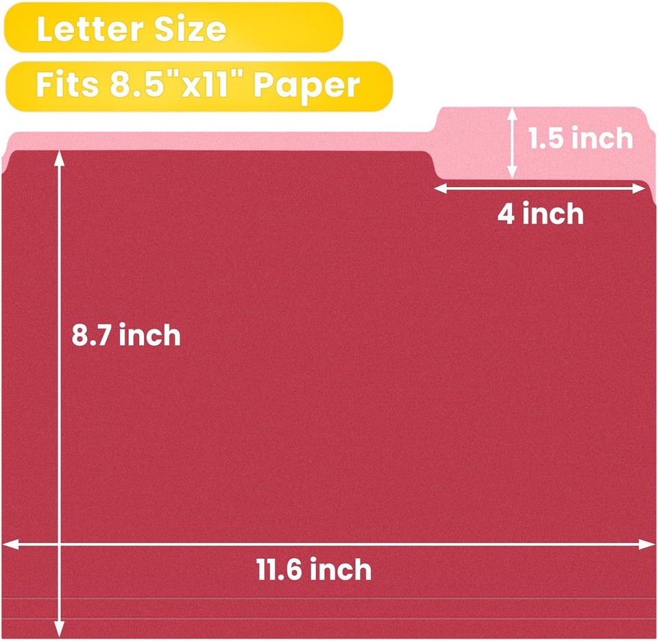 30 Pack Colored File Folders 8.5x11 Manilla 1/3 Cut Tabs 6 Assorted ...