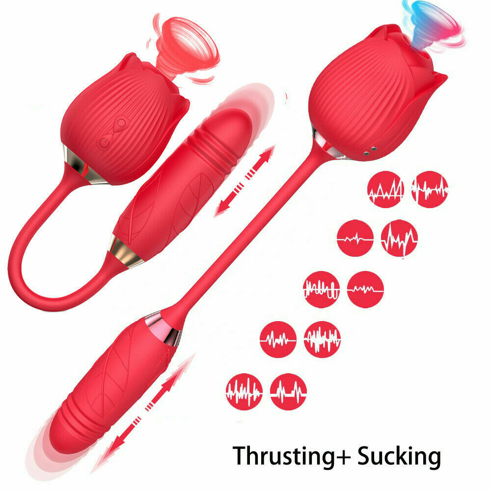 Telescopic Bullet Dildo Rose Vibrator Clit G Spot Sucking Sex Toy For