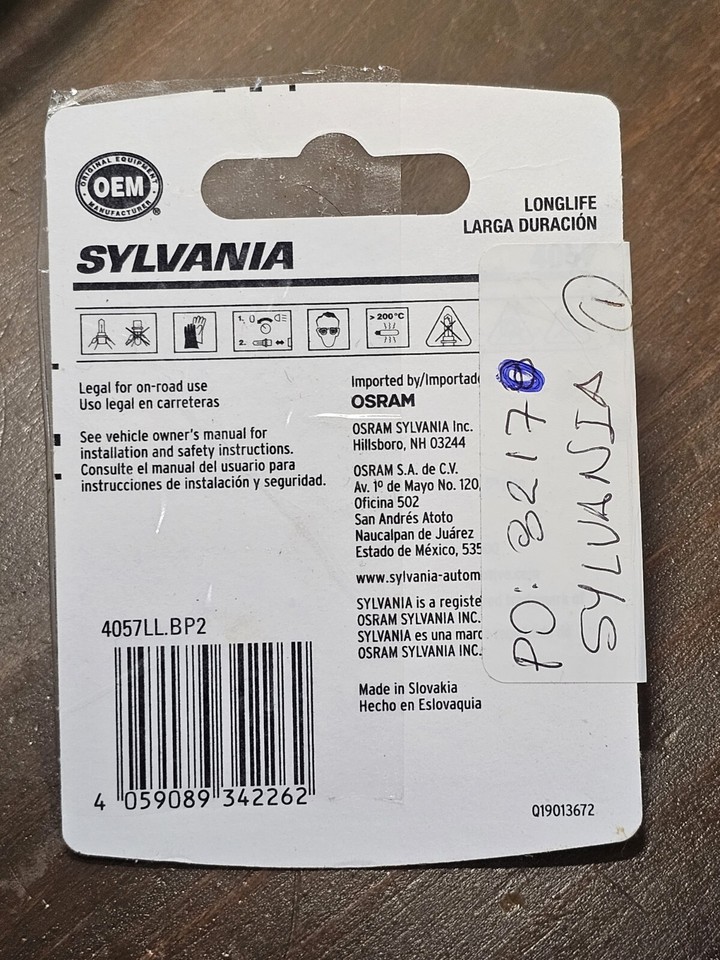 4057 SYLVANIA OEM Tail/brake light. LONG LIFE OEM Replacement Bulb. X4 ...