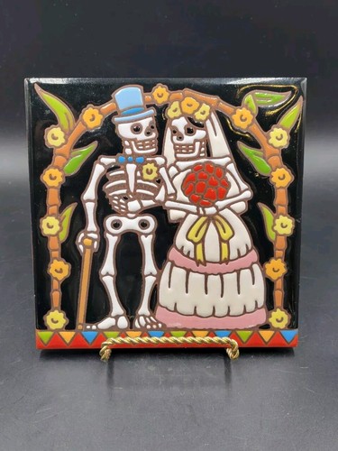 EARTHTONES TILE DAY OF THE DEAD SKELETON BRIDE & GROOM Husband & Wife ...