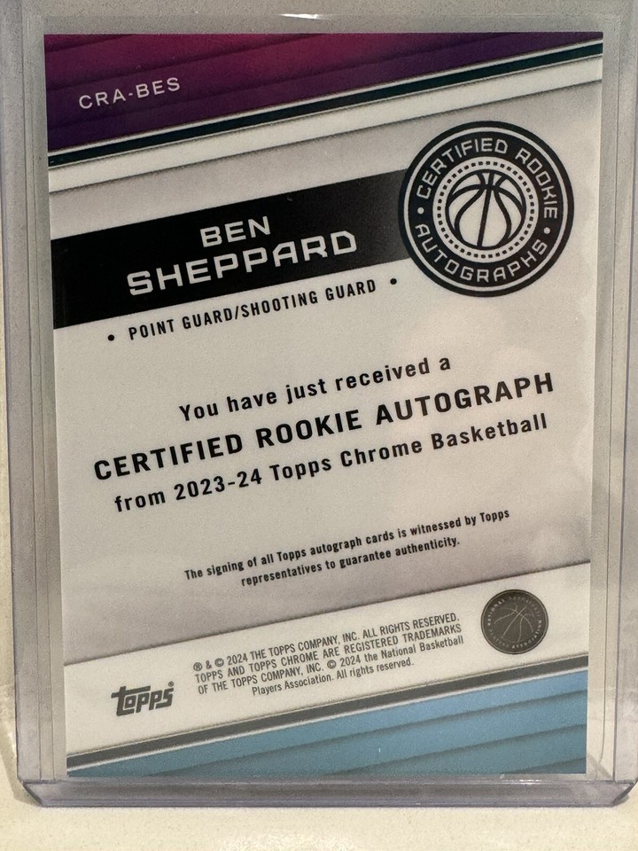 Ben Sheppard 2023-24 Topps Chrome Certified Rookie Autograph #CPA-BES ...