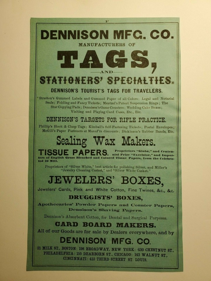 1884 Baltimore Maryland Advertisement Dennison Tags John Woods Printer ...