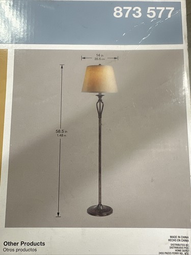 Hampton Bay Rhodes 58.50 in. Bronze Floor Lamp with Natural Linen Shade ...