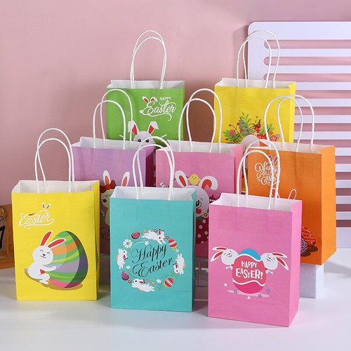 4pcs Easter Bunny Gift Bags Kraft Paper Cookies Candy Bags Happy Easter ...