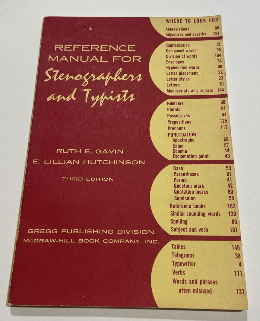 Reference Manual For Stenographers And Typists Ruth E Gavin Third ...