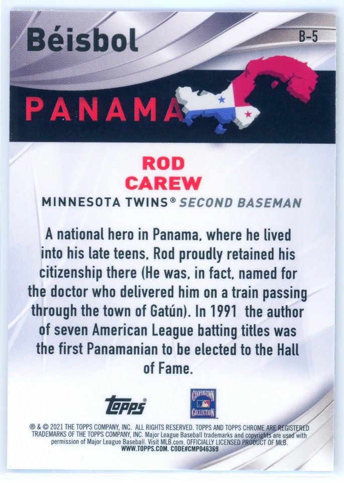 Topps Chrome 2021 - Rod Carew Refractor Beisbol Insert (Panama) - Twins ...