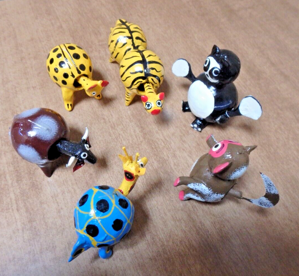 Six Unique Handmade Bobble Head Animals Monkey/Bull/Cheetah/Tiger/Panda ...