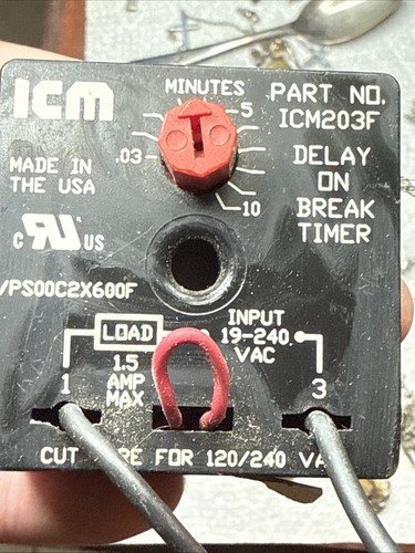 ICM CONTROLS 10 MINUTES ICM203F VPS00C2X600F RELAY DELAY ON BREAK TIMER ...
