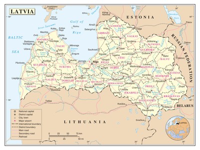 Latvia Political Administrative Province Road Rail City Country Map ...