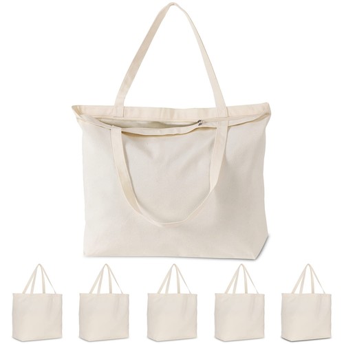 Tote Bag Bulk with Zipper 6-Pack 22x16x7.8'' Beige Tote Bag 12Oz ...