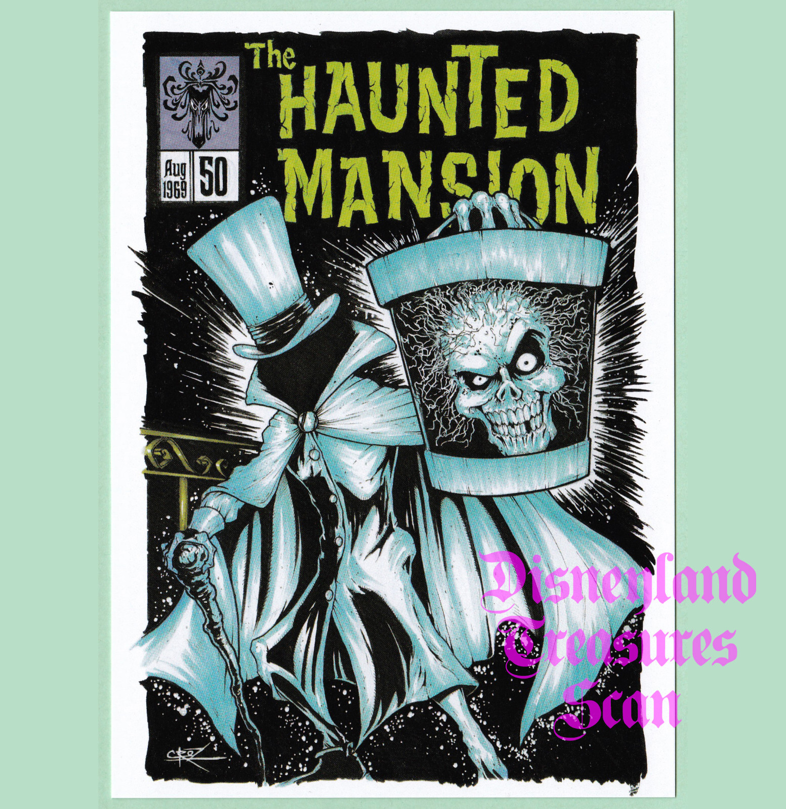 Disney Frameable Art Unused Postcard Haunted Mansion Hatbox Ghost Brian ...