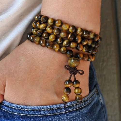 6mm Tiger Eye Protection 108 Beads Handmade Tassel Necklace Chakra ...