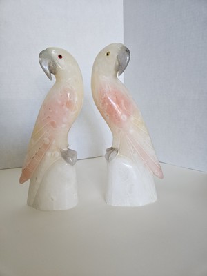 Vintage Italian White and Pink Alabaster Parrot Marble Bookends Hand ...
