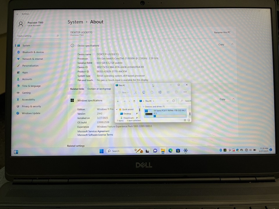 Dell Precision 7650 16" Core i7-11850H 64GB RAM 1TB NVMe NVIDIA RTX ...