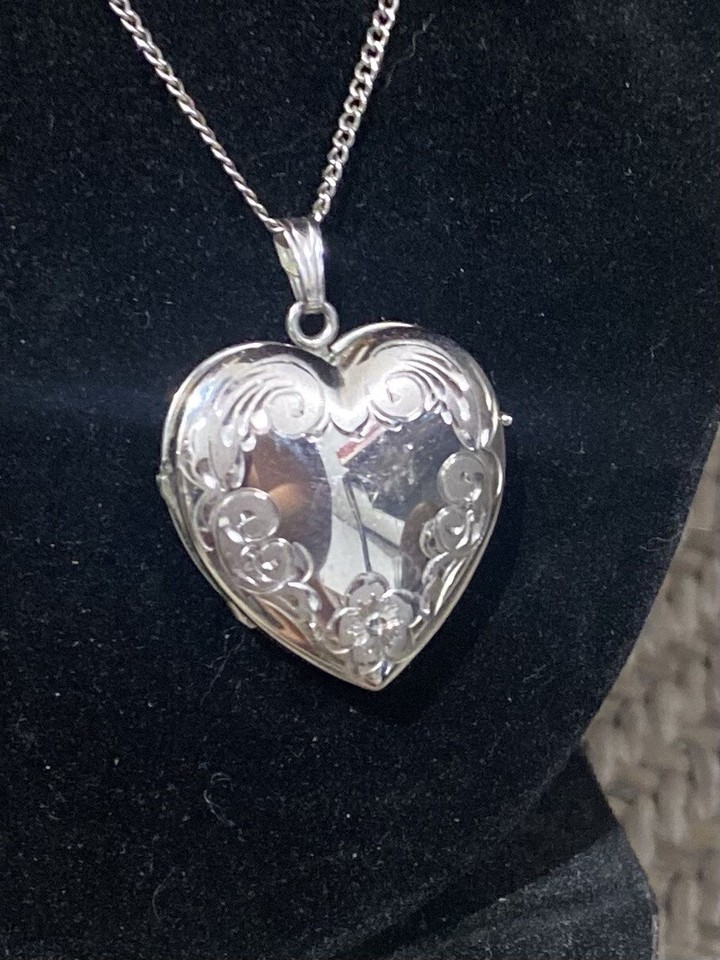 Marathon Co Flower Heart Photo Locket Pendant Sterling Silver Multiple ...