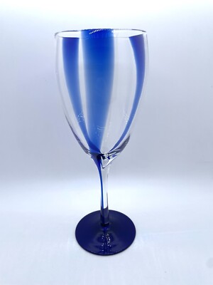Pier 1 IMPORTS Vertical Blue Stripe Wine Glass Goblet 9” Tall | eBay
