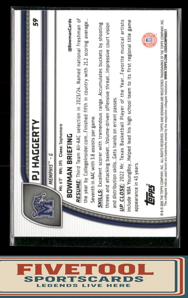 2024-25 Bowman University Chrome PJ Haggerty #59 Green Shimmer ...