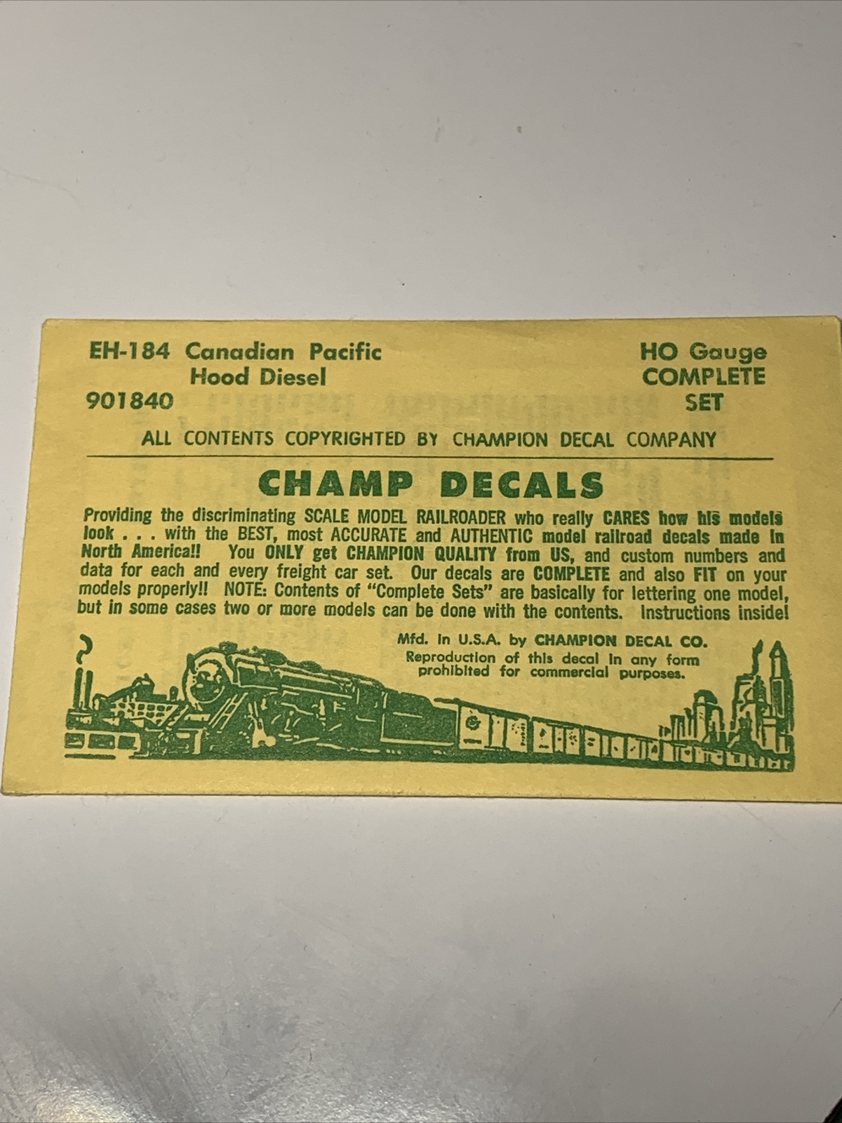 HO Champ Decals HO Scale EH-184 Canadian Pacific Hood Diesel Locomotive ...