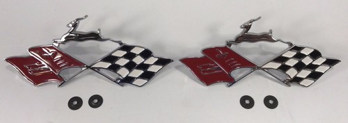 Pair Chrome Quarter Panel Emblems Cross Flag for 1961 Chevrolet Impala ...
