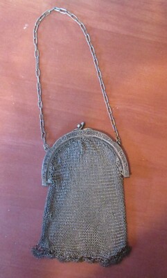 Antique Small Silver Tone German Mesh Purse 11" With Chain x 3 1/2 ...