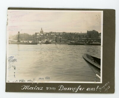 Mainz vom dampfer aus - vintage photo German town ship boats at docks ...
