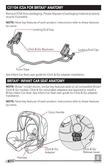 BOB Britax CS1104 Infant Car Seat Adapter for Britax B-Safe & Chaperone ...