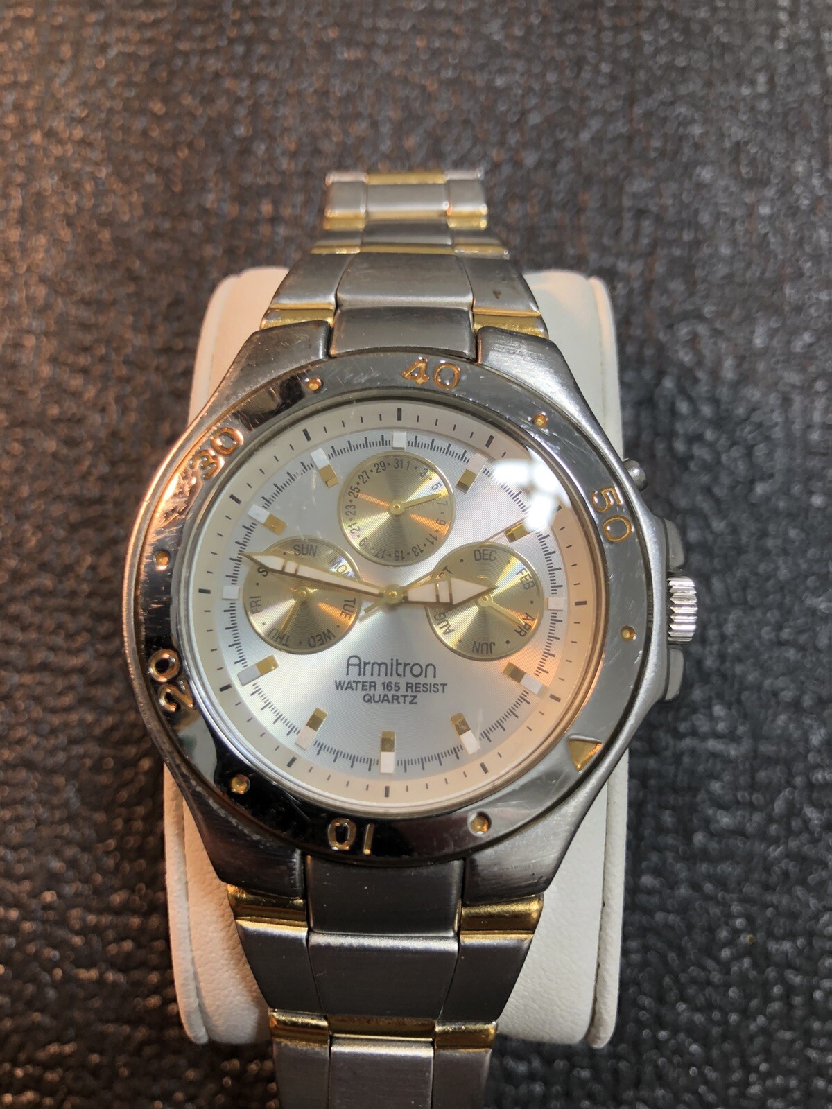 Armitron Mens Watch 165ft WR Stainless Rotating Bezel Day/Date/Month ...