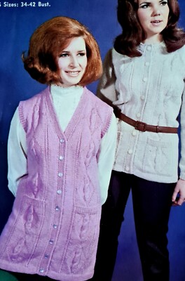 1960s Cable Diamond Longline Vest Cardigan Aotea 7322 Knitting Pattern ...