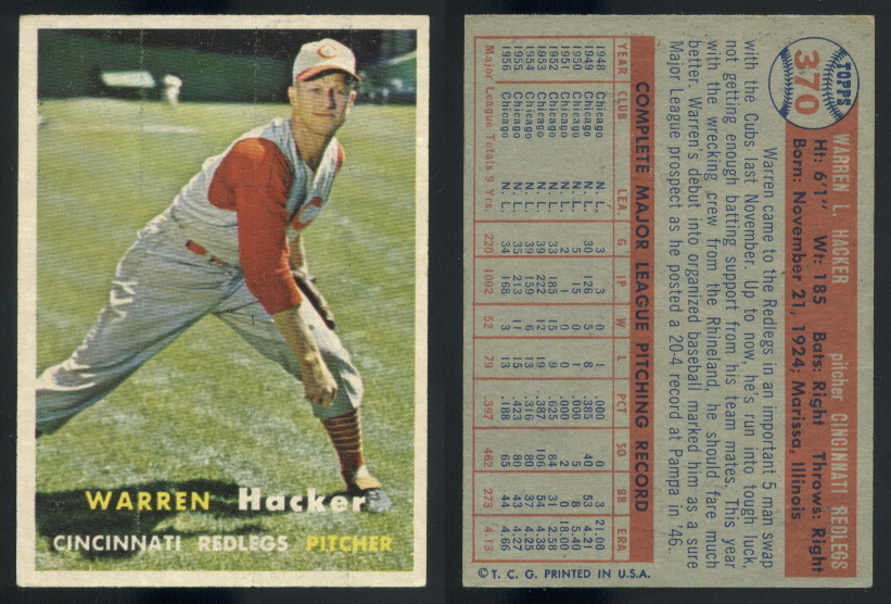 (48152) 1957 Topps 370 Warren Hacker Reds-EX | eBay