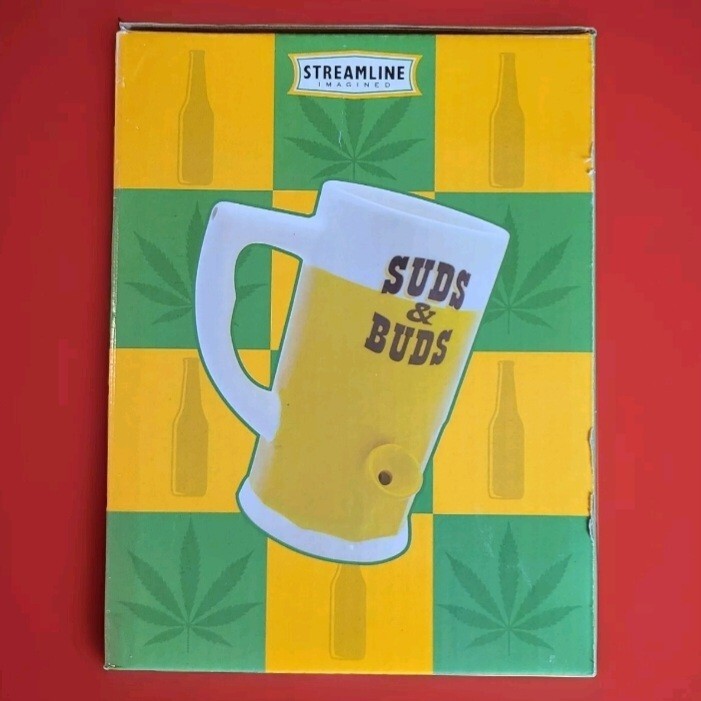 "Suds & Buds" Ceramic 420 Beer Mug Pipe Combo Funny Gag Gift Bartender ...