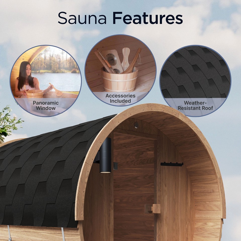 ALEKO Outdoor Steam Barrel Sauna 3-4 Prs Rustic Cedar Wood UL Certified ...