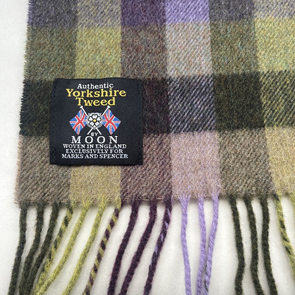 MOON Scarf M&S Wool Abraham Moon Yorkshire Tweed Quality Green Lilac ...