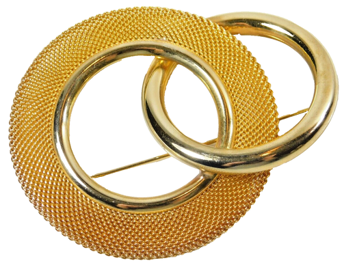 Large Vintage Gold Tone Mesh Interlocking Double Circle Modernist ...