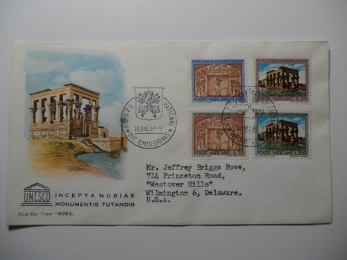 WORLD FDC : VATICAN CITY UNESCO 1964 INCEPTA NUBIAE ( EGYPT ) MONUMENTS ...