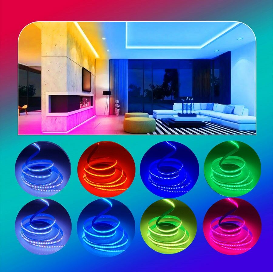 RGB COB LED Strip DC12V/24V Flexible 810/840LEDs/m Tape Lights Band ...