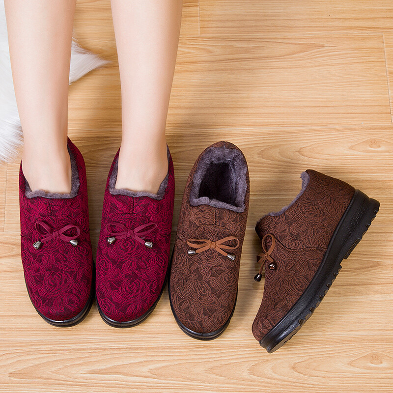 Women Fleece Lined Shoes Footwear Floral Bow Thermal Thick Winter ...