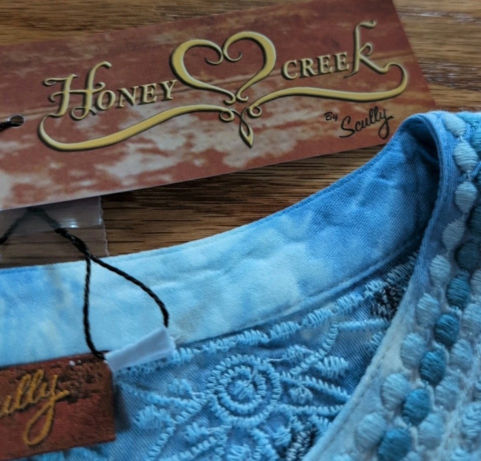 Scully Honey Creek Top Women’s XL Blue Embroidered Birds &Flowers Boho ...