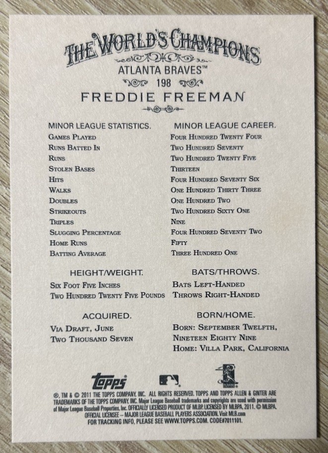 2011 Topps Allen & Ginter Freddie Freeman Rookie #198 | eBay UK