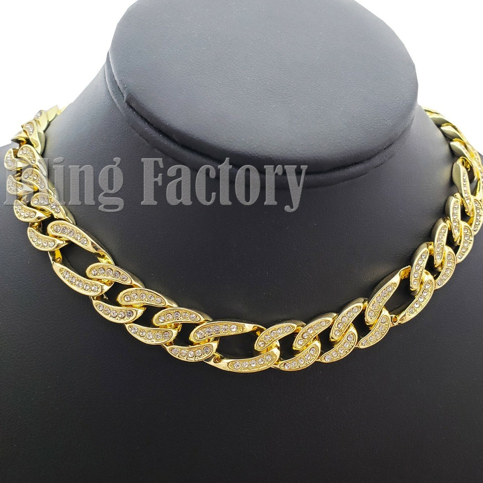 Hip Hop Men Quavo Rapper Gold PT Iced 12mm 18" Figaro Choker Chain ...
