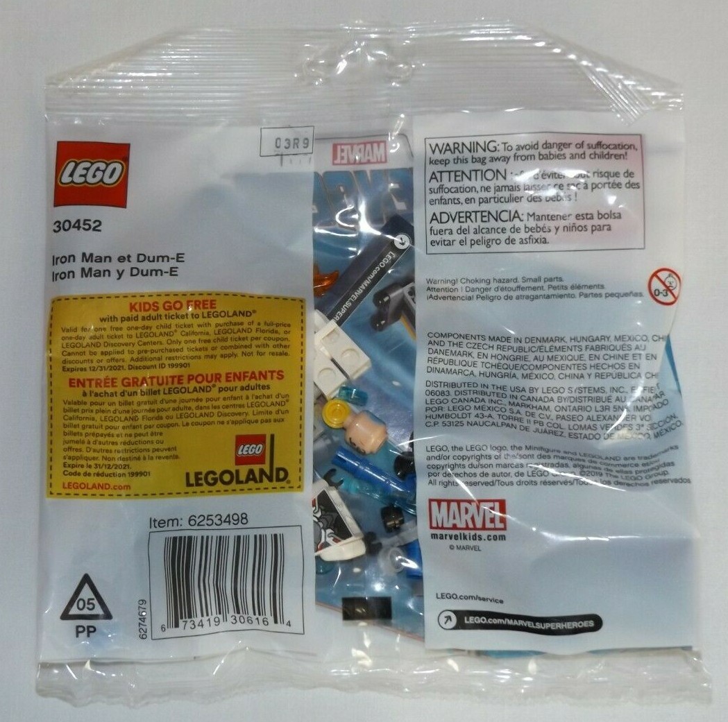5 (FIVE) x LEGO 30452 Iron Man and Dum-E Marvel Avengers polybag ...