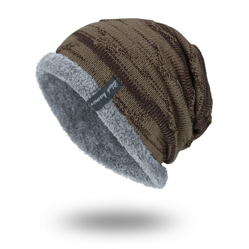 Zonbailon Men's autumn winter knitted wool hat plush warm outdoor ...