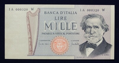 LOW SERIAL # 1969 Italy 1000 Lire Banknote Catalogue # P101a P101 ...