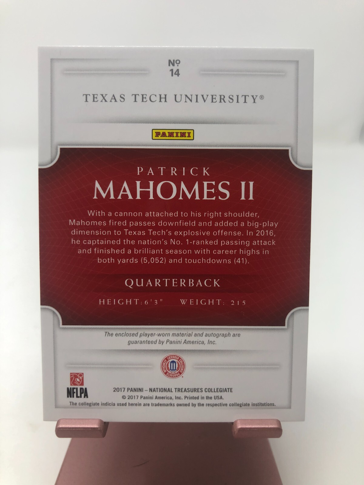 2017 PANINI NATIONAL TREASURES PATRICK MAHOMES II TEXAS TECH PATCH AUTO ...