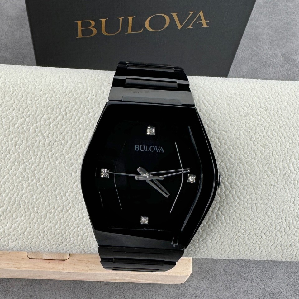 Bulova Men's Gemini Stainless Steel Black Dial 40mm Watch 98D177 | eBay