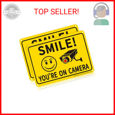 2-Pack Smile You’re on Camera Sign, Video Surveillance Signs Outdoor ...