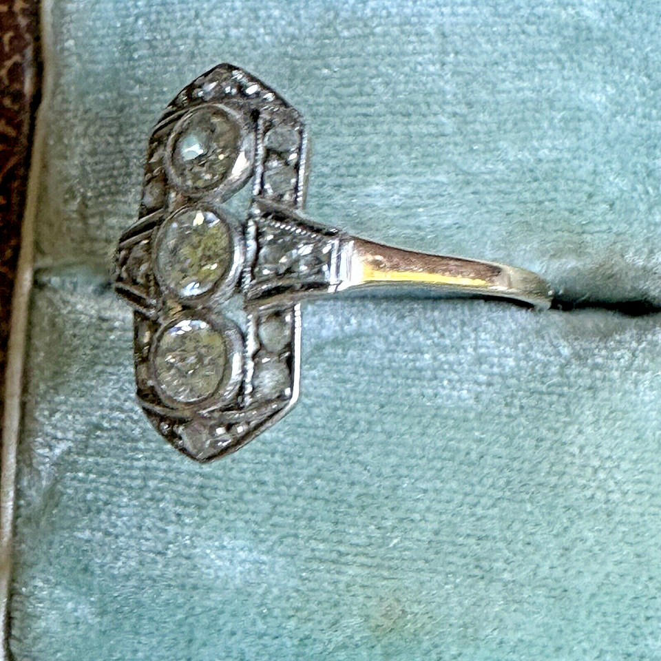 Antique Platnium-Top Gold & Old European Cut Diamond ring Original Box ...