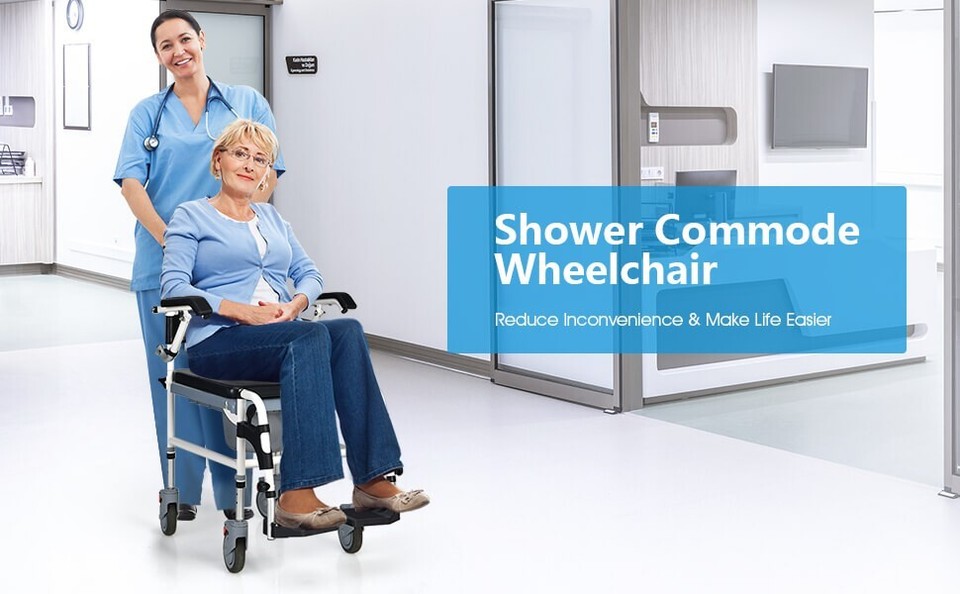 4-in-1 Bedside Commode Shower Chair Elderly Detachable Bucket Medical ...