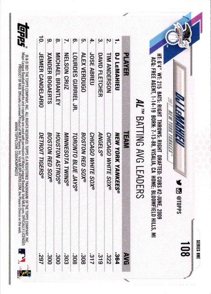 2021 Topps DJ LeMahieu #108 New York Yankees Baseball Card | eBay