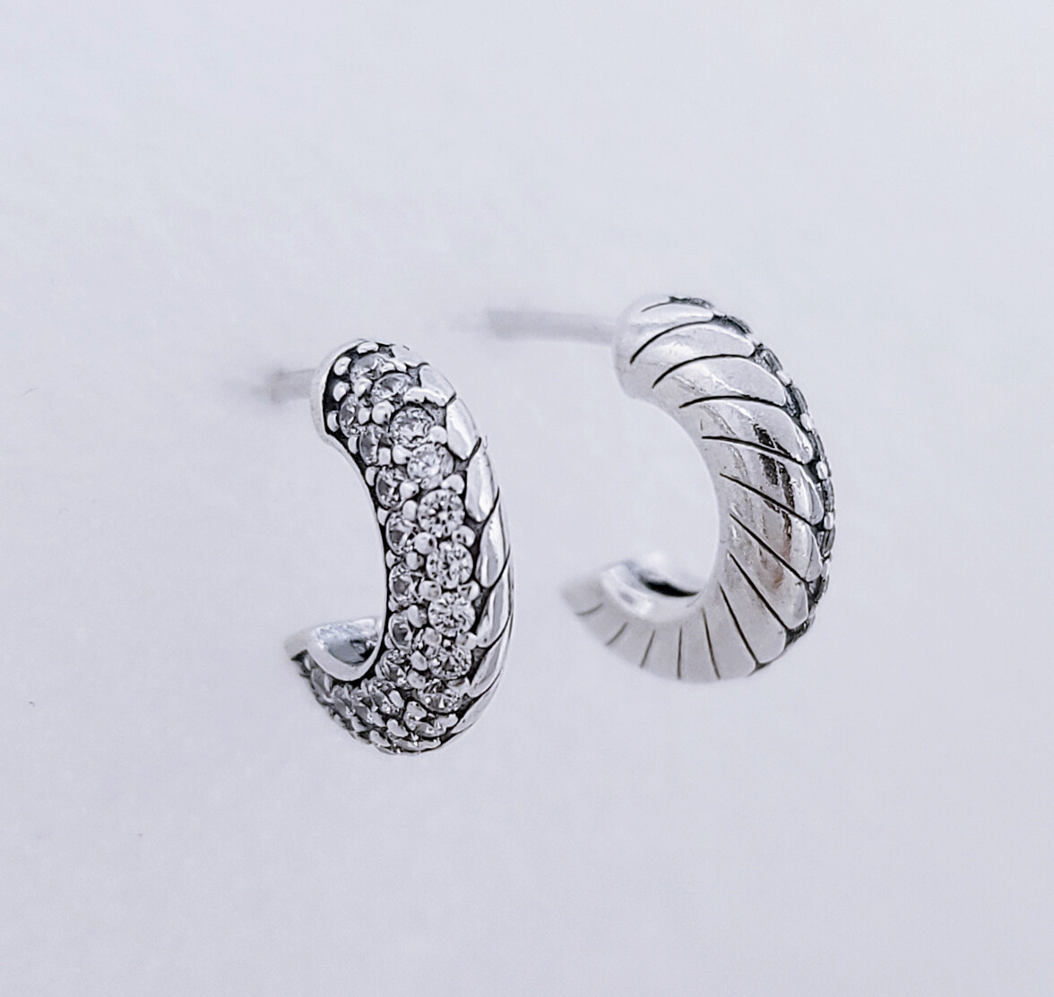 New Authentic PANDORA 925 Ale Pavé Snake Chain Pattern Hoop Earrings ...