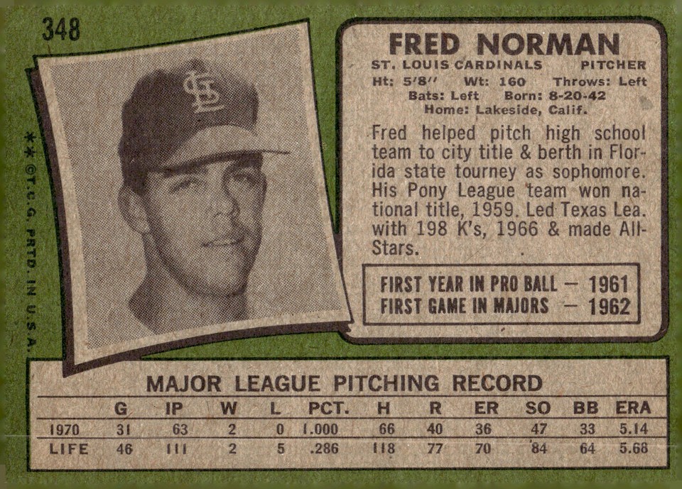 1971 Topps - #348 Fred Norman EX | eBay